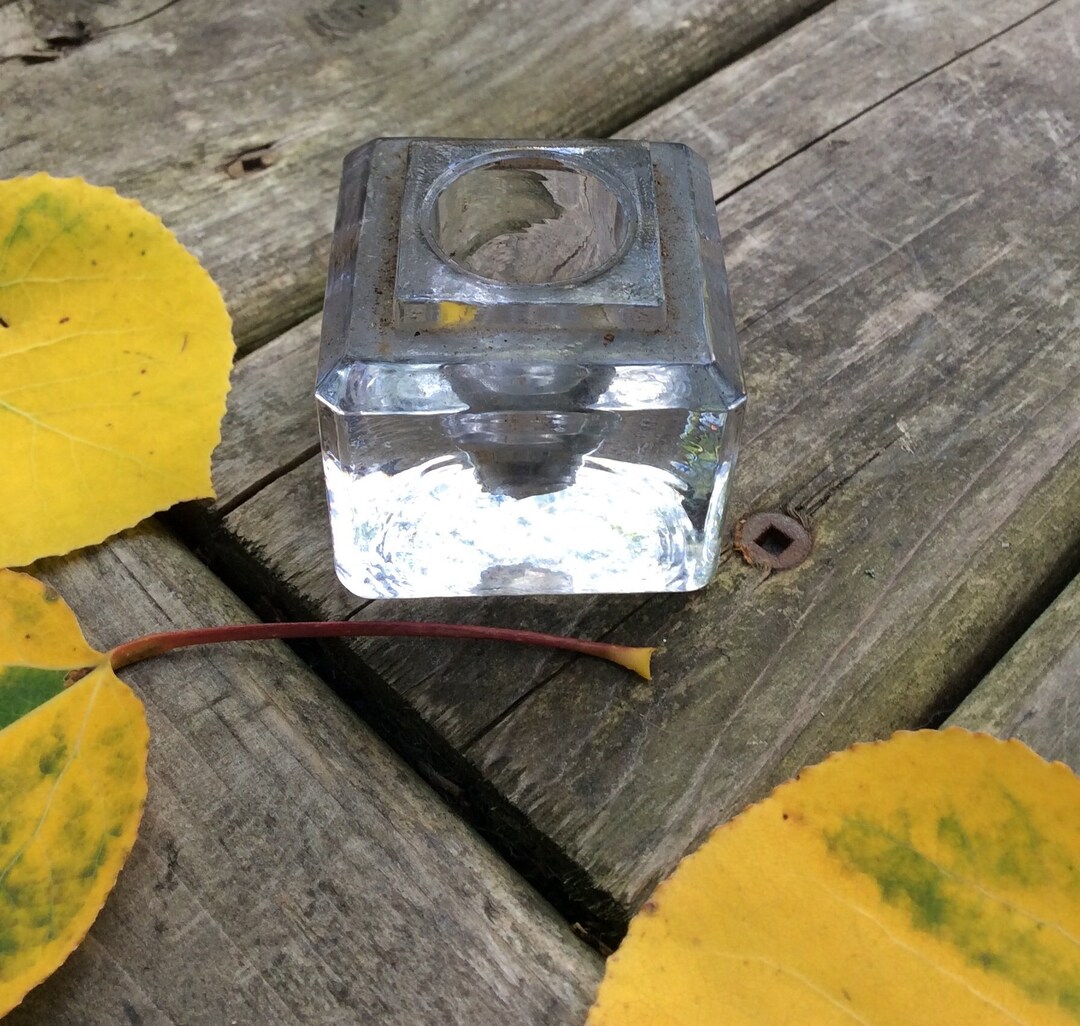 Vintage Antique Glass Inkwell Square Calligraphy Writing Tools Love ...