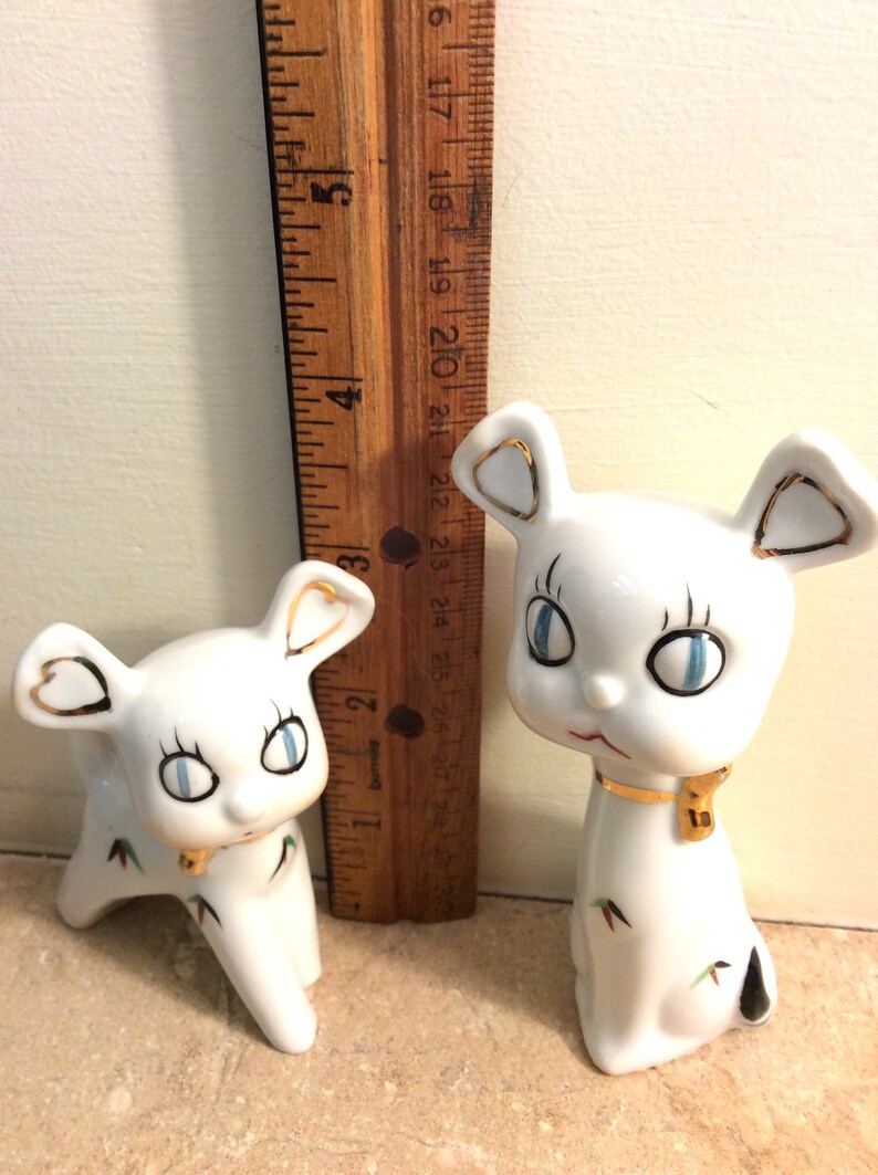 Vintage Weird Cats Figurines MCM Weird Big Eyed Rio Hondo Style White ...