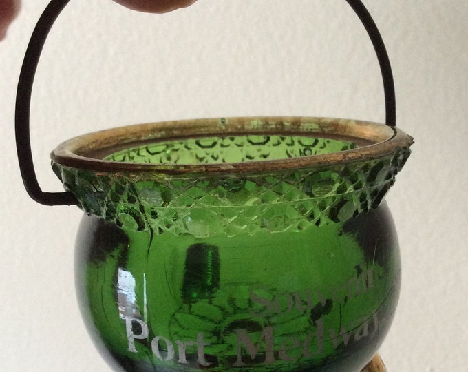 Vintage Halloween Decor Witch's Cauldron Antique Green Glass Toothpick ...