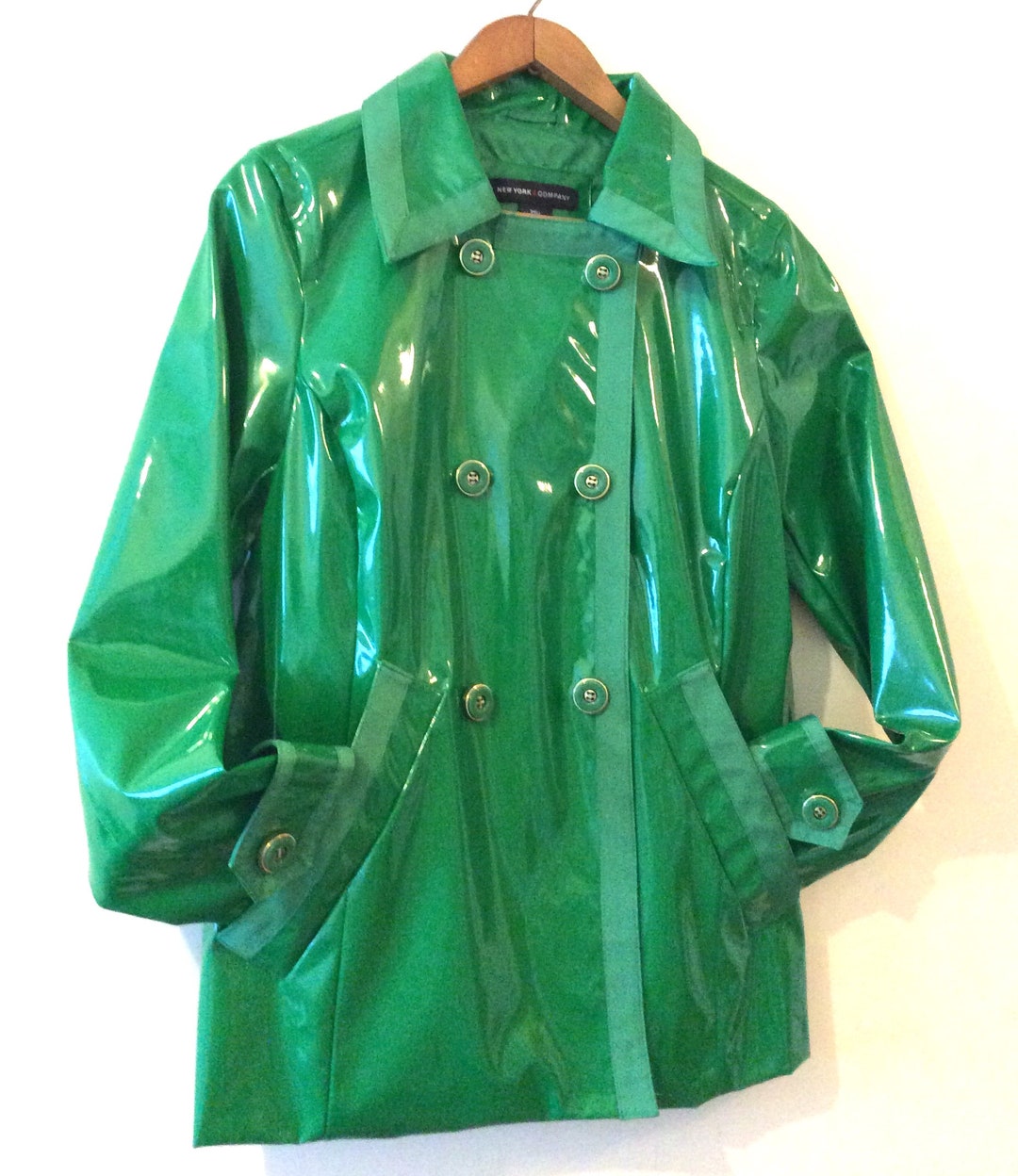 Vintage Wet Look Green Vinyl Jacket Retro Shiny Faux Patent Leather New ...