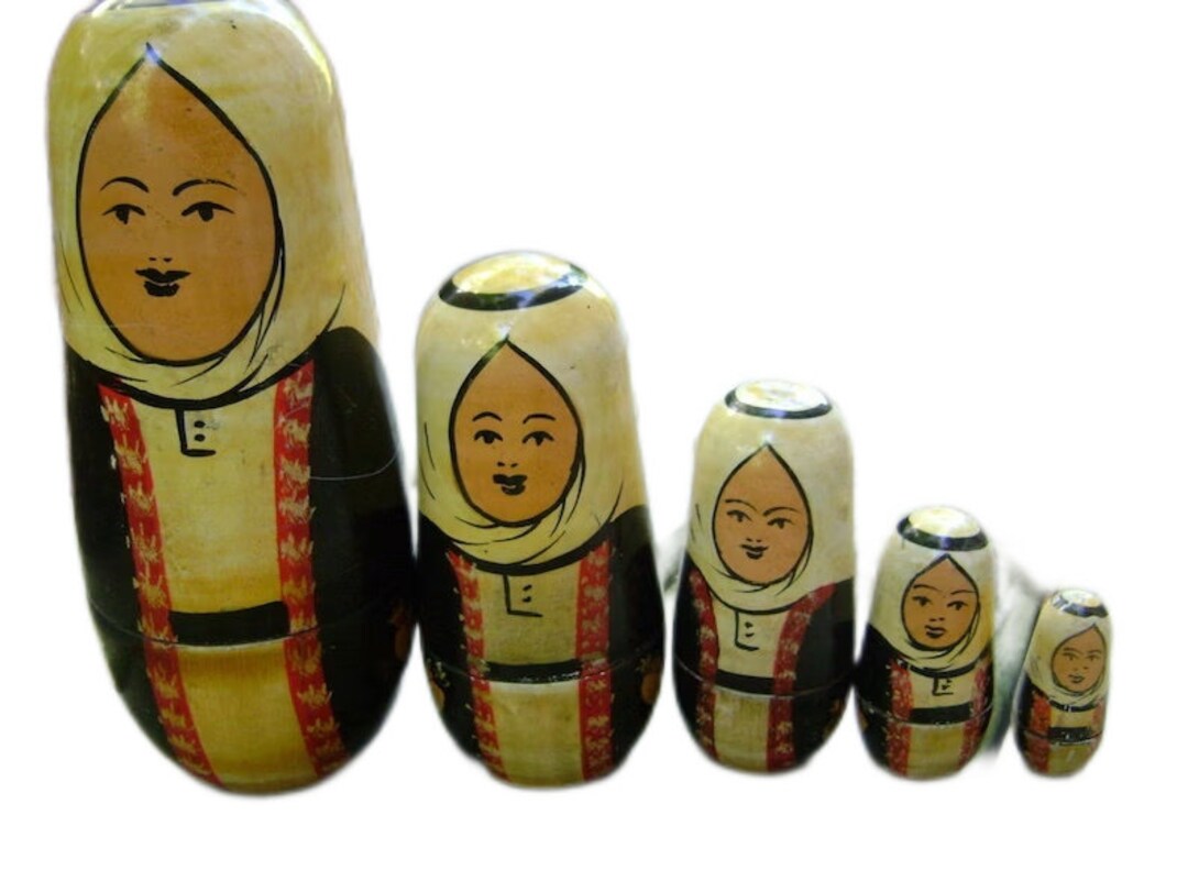 Vintage Nesting Dolls Wooden Burka Veiled Nesting Dolls, Arab Balaclava ...