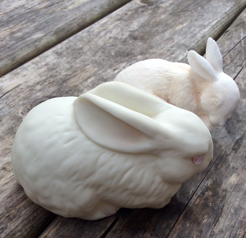 Vintage Porcelain Long Ear White Easter Bunny Rabbit Figurines Pink ...