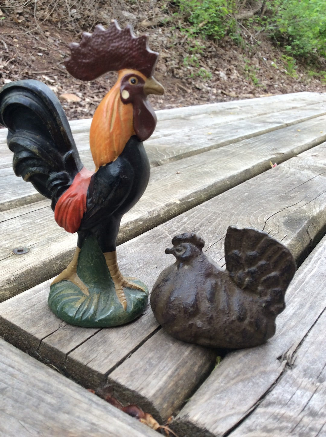Vintage Roosters Chickens Hens Cast Metal Miniature Primitive Easter ...