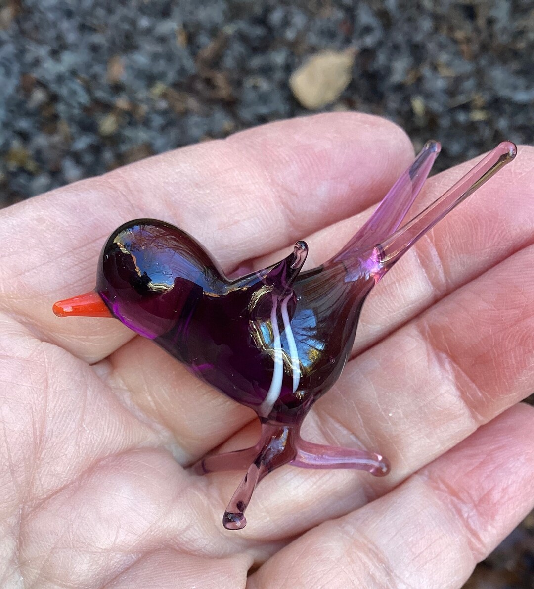 Vintage Purple Blown Birdie Glass Mini Birds Miniature Lamp Work Flying ...