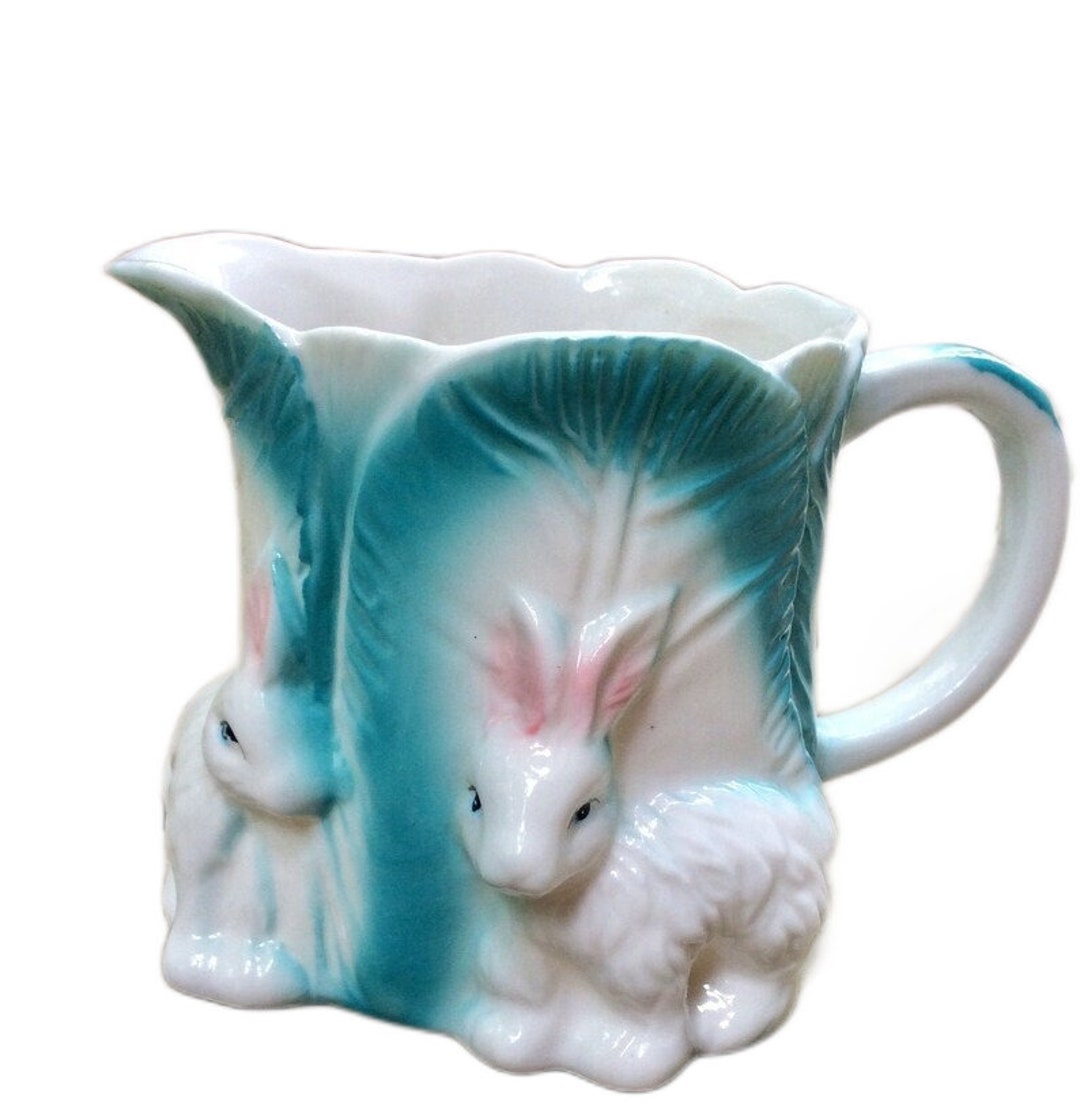 Vintage Embossed White Bunny Creamer Milker Syrup Breakfast Rabbit ...