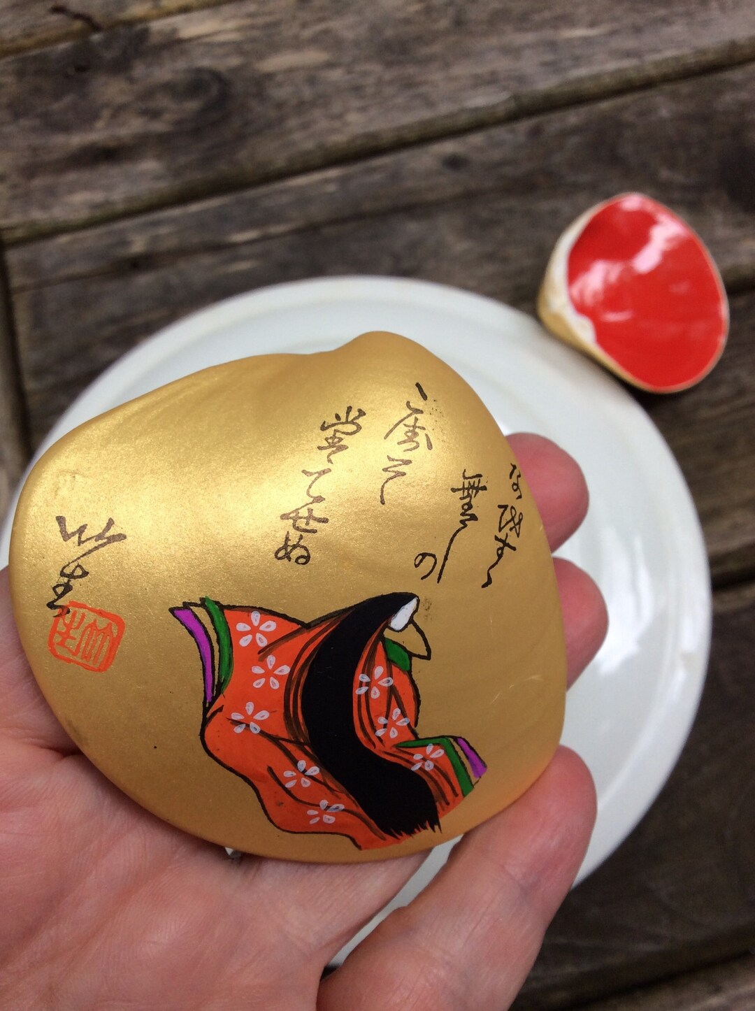 Vintage Hand Painted Sea Shell Art Asian Decor Japanese Kai Awase ...