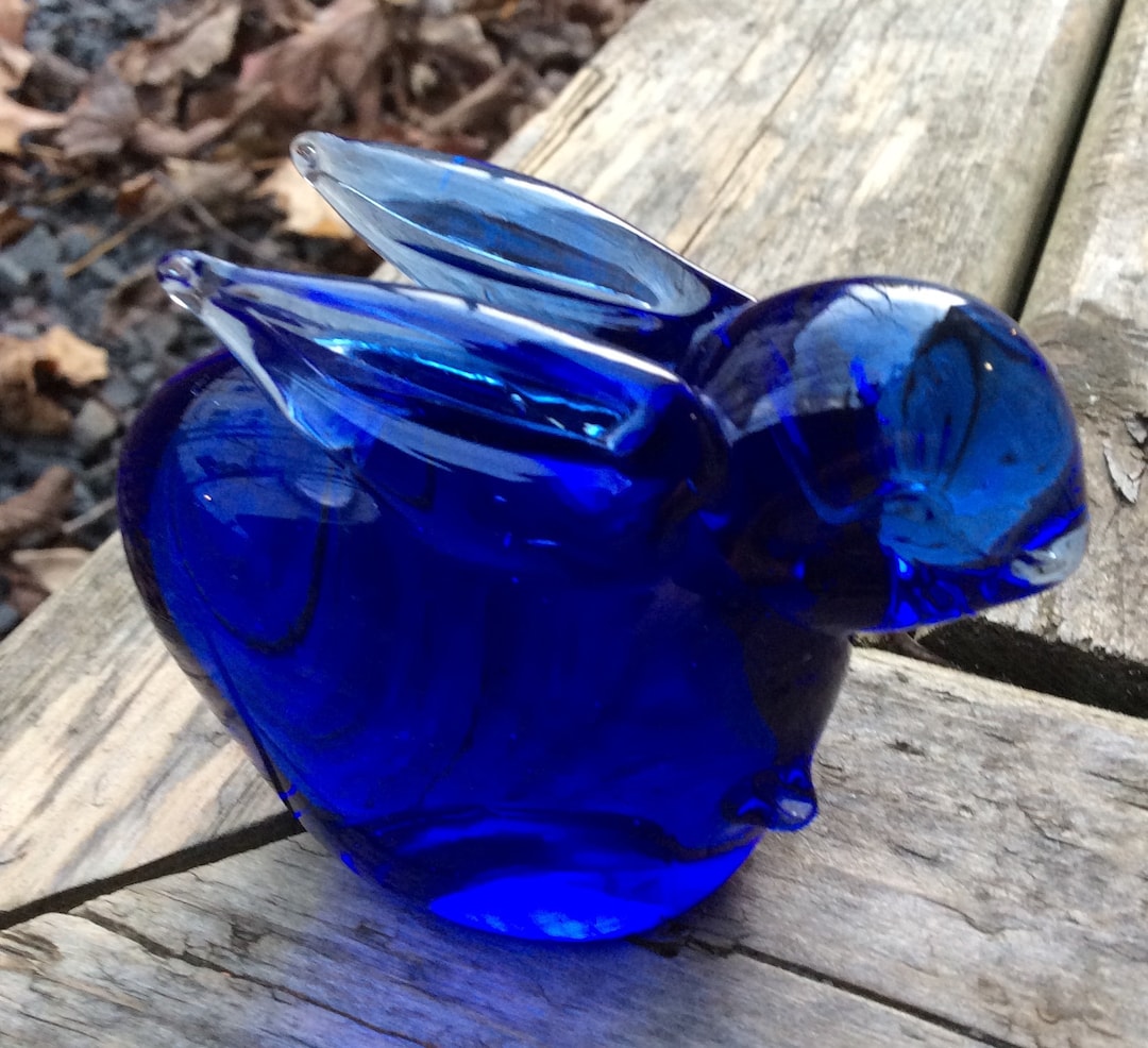 Vintage Blown Glass Rabbit, Retro Cobalt Blue Glass Rabbit, Art Glass ...