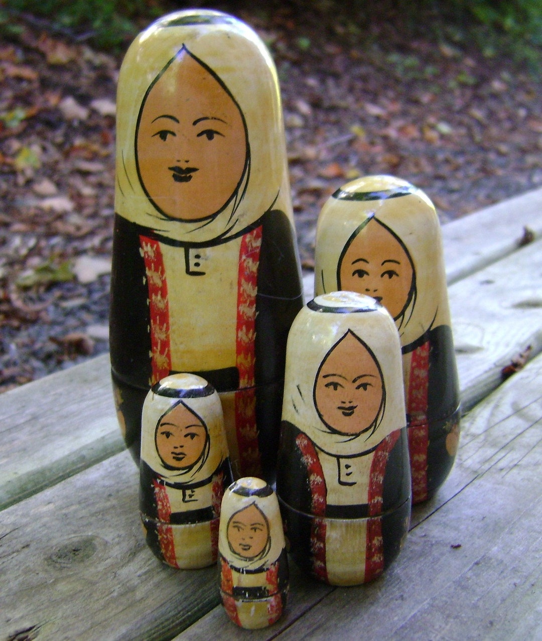 Vintage Nesting Dolls Wooden Burka Veiled Graduated Size Dolls Arab ...