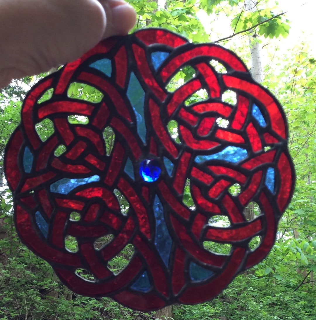 Vintage Stained Glass Window Decor Celtic Knot Pattern Hanging ...