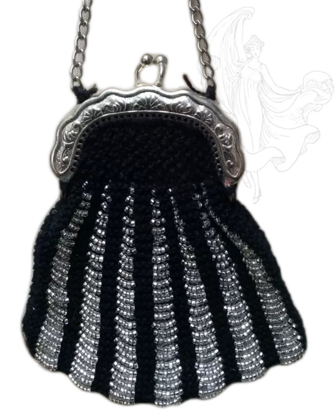 Vintage Gothic Handbag Victorian Style Flapper Black Silver Beaded ...