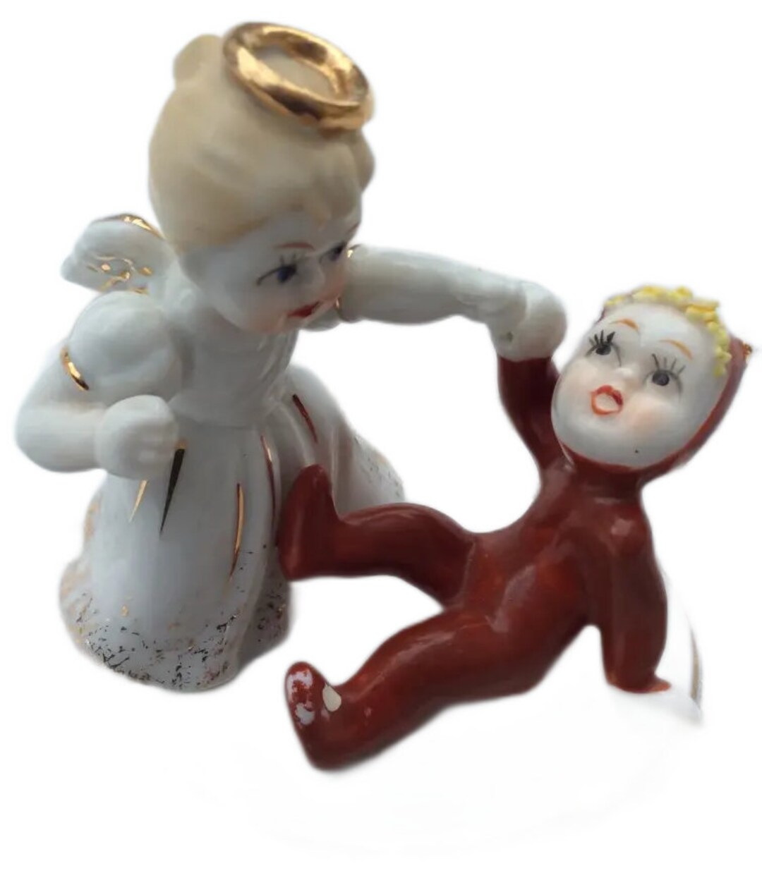 Vintage Rare Lefton L'amour Fighting Red Devil Pixie Elf and Angel ...