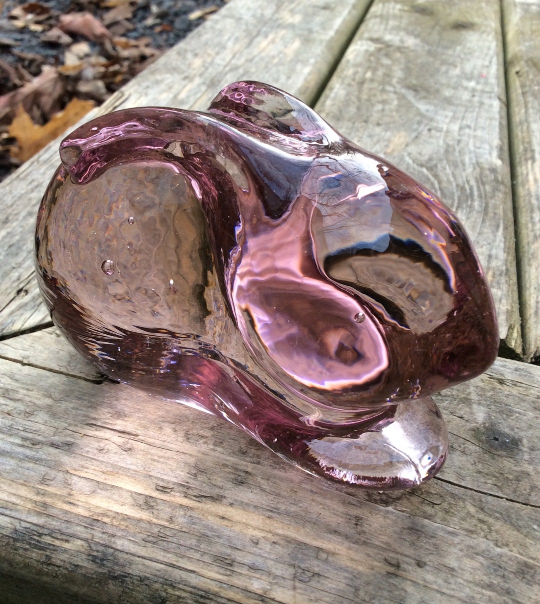 Vintage Pink Art Glass Rabbit Paperweight Ornament Easter Gifts Bunny ...