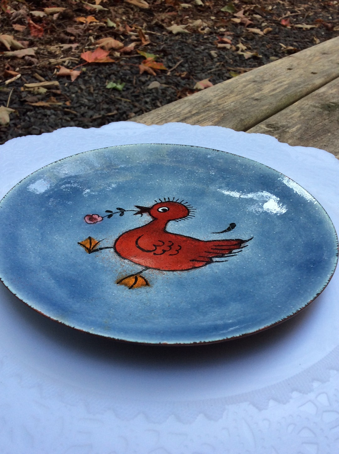 Vintage Enamel on Copper Duck Plate: Milena Rumbold Signed Art Gallery ...