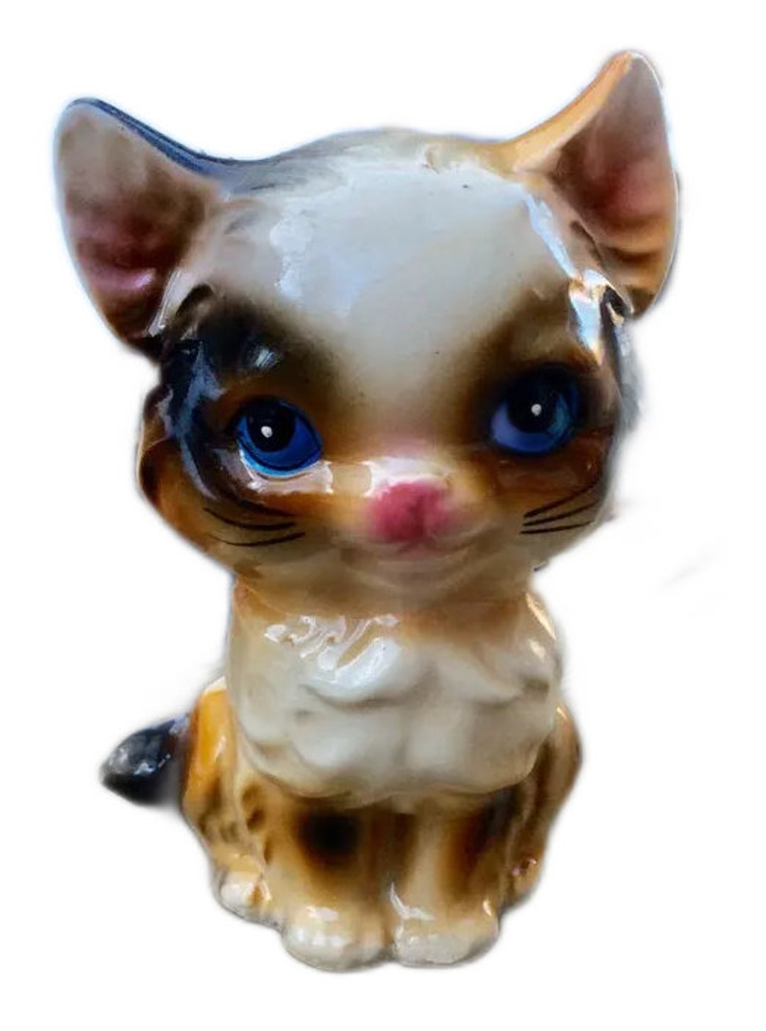 Vintage Lefton Cat Figurine Calico Multi Color Fluffy Kittens Ornaments ...