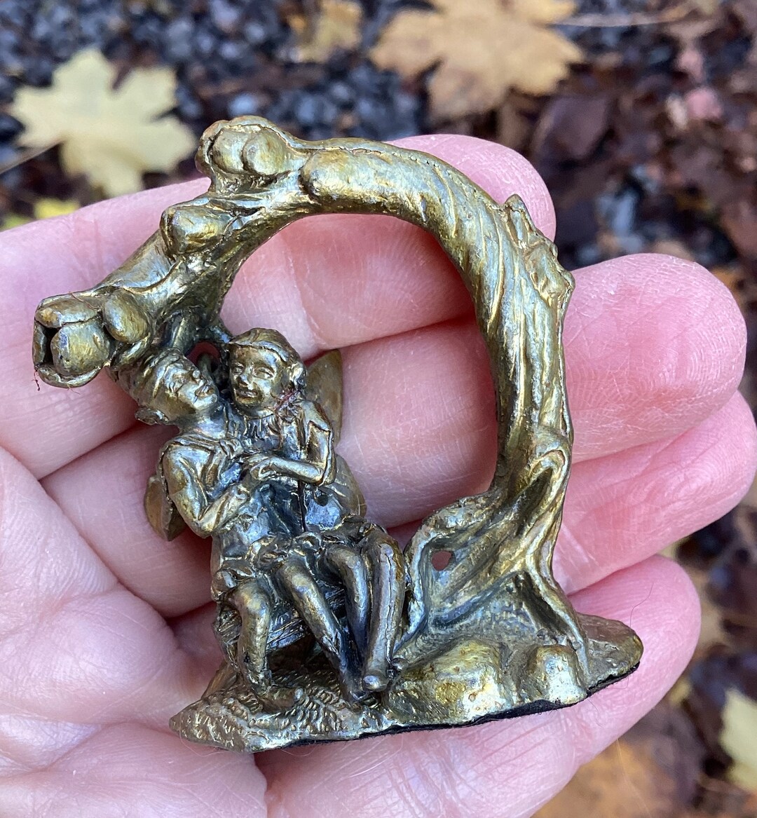Vintage Bronzed Faeries Miniature Faery Garden Pixies on A Swing ...