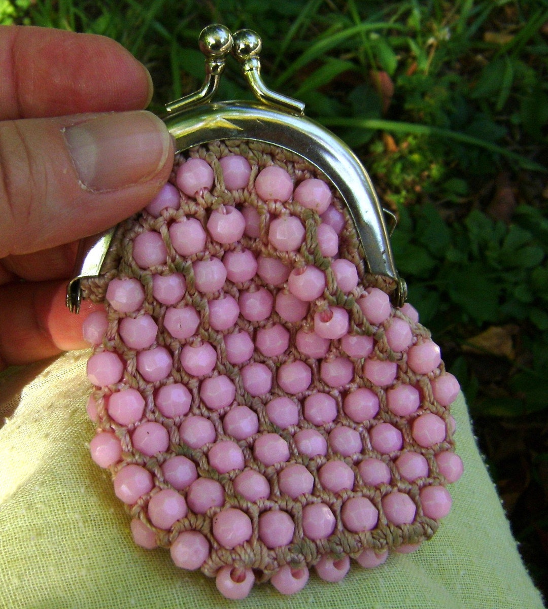Vintage Baby Pink Beaded Coin Pouch Midcentury Modern Change Purse ...