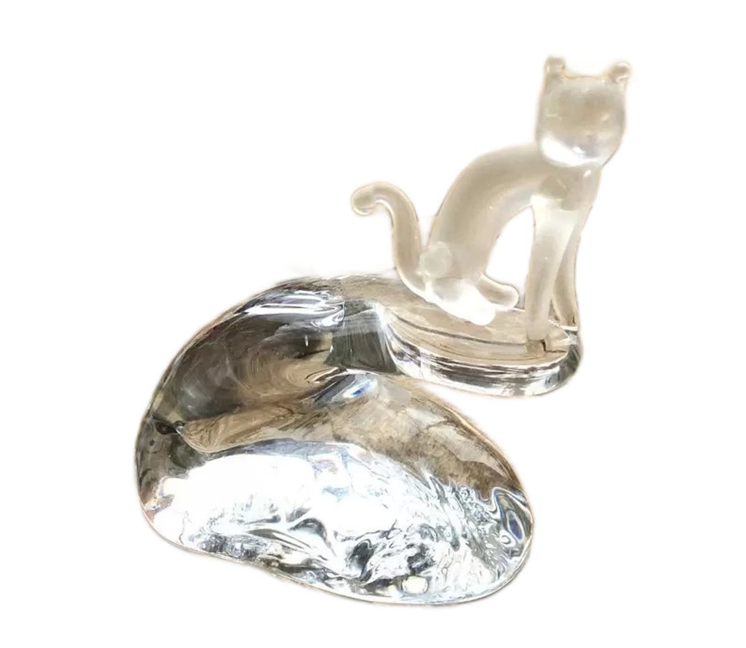 Vintage Blown Glass Cat Paperweight Figurine Satin Pedestal Figurine - Etsy