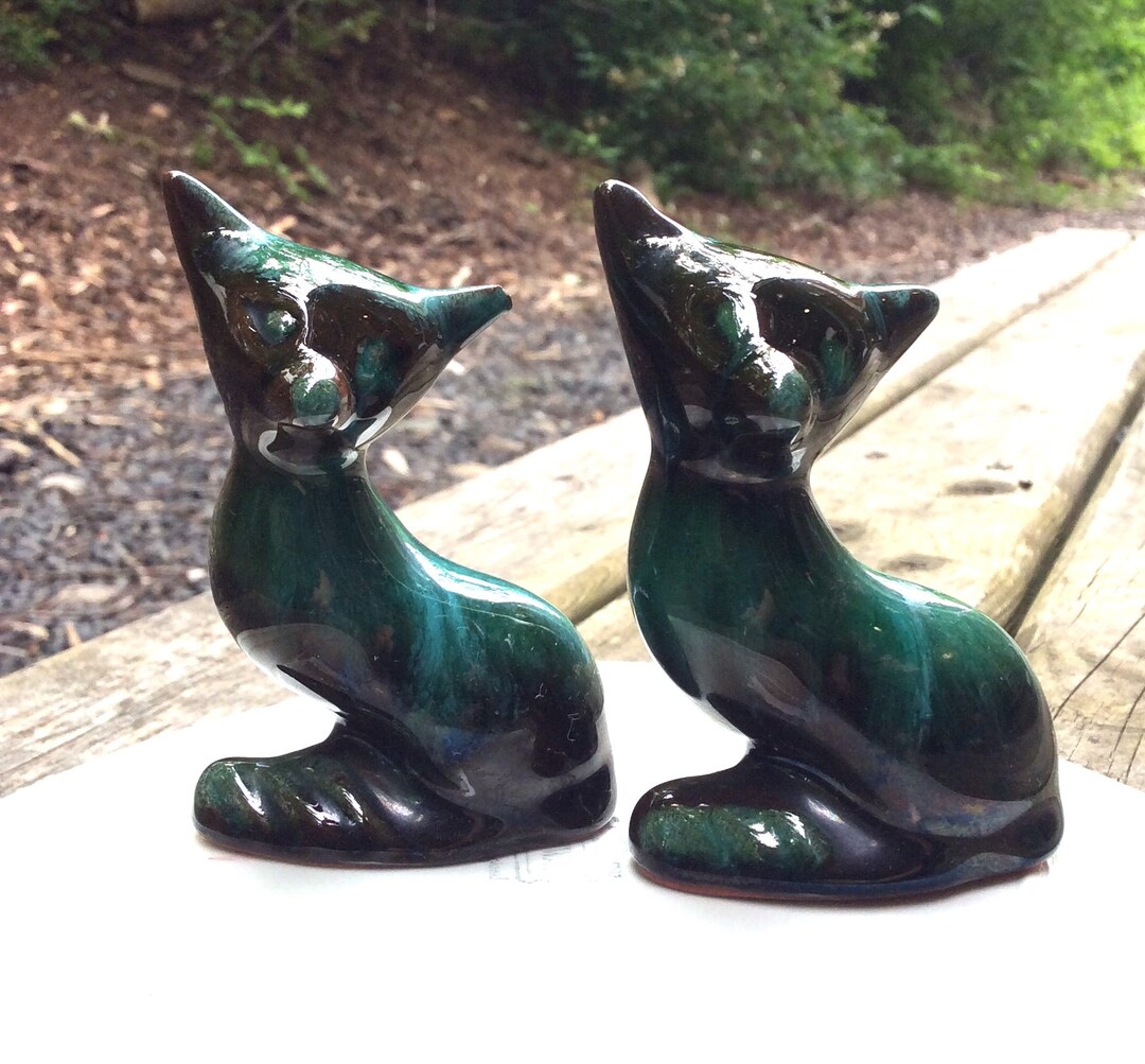 Vintage Blue Mountain Pottery Fox Cat Dog Figurines Christmas Decor ...