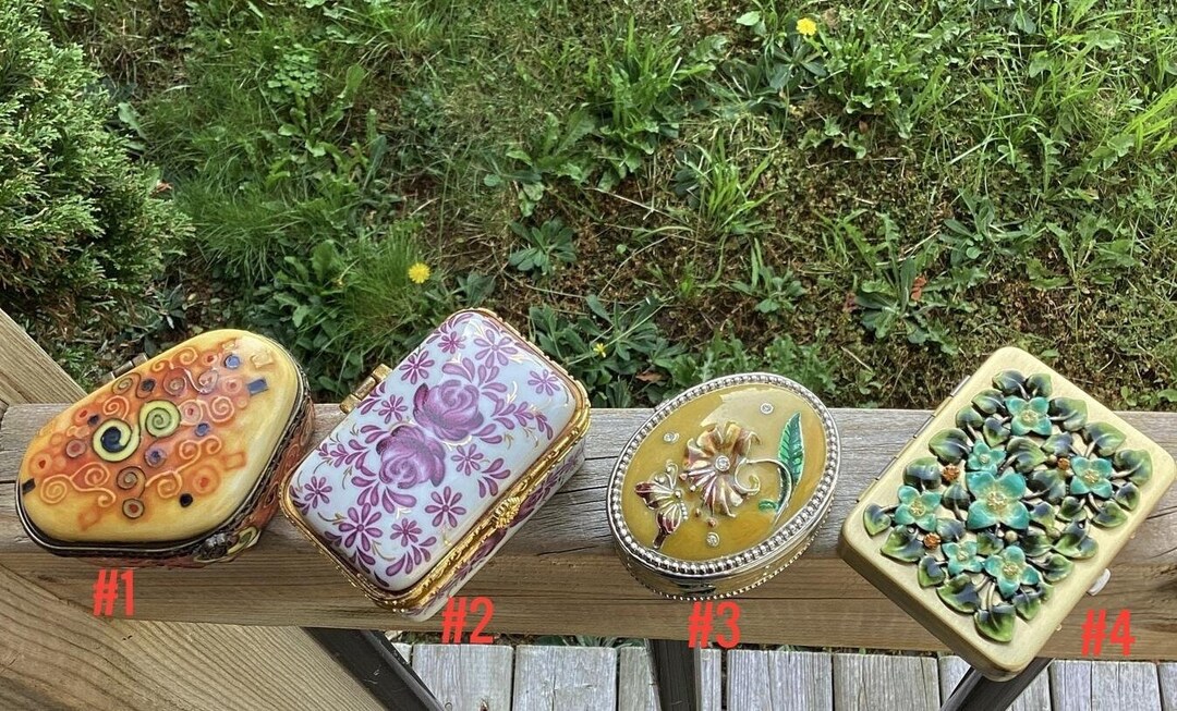 Vintage Porcelain Hinged Trinket Cases Pill Boxes Organizers Lidded ...