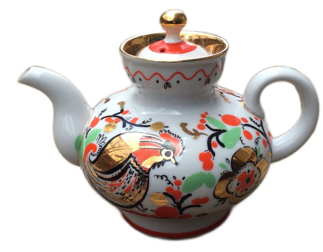 Vintage Red Rooster Cockerels Teapot Lomonosov USSR Imperial China ...