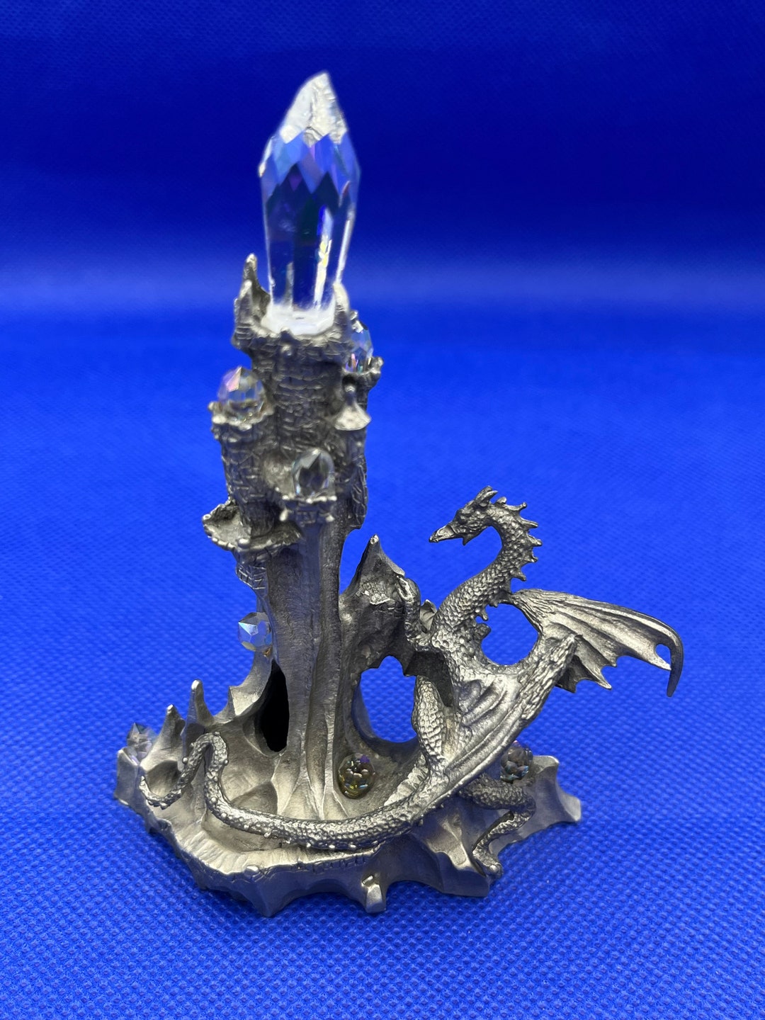 Castle Winged Dragon Fantasy Pewter Figurine Swarovski Crystals Perth ...