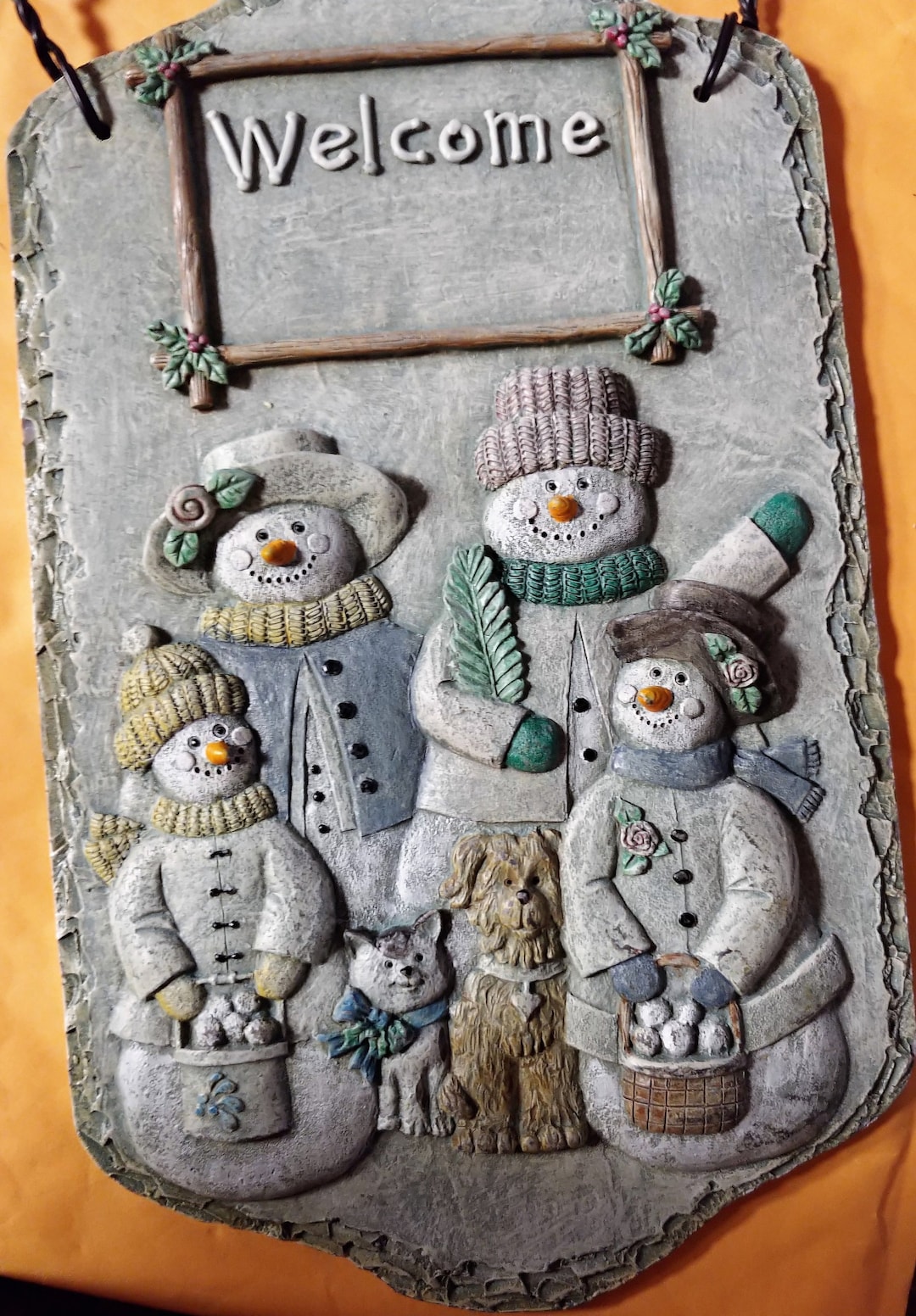 Snowmen Family Plaque Snowmen Welcome Plaque Sign With Wire Hanger ...