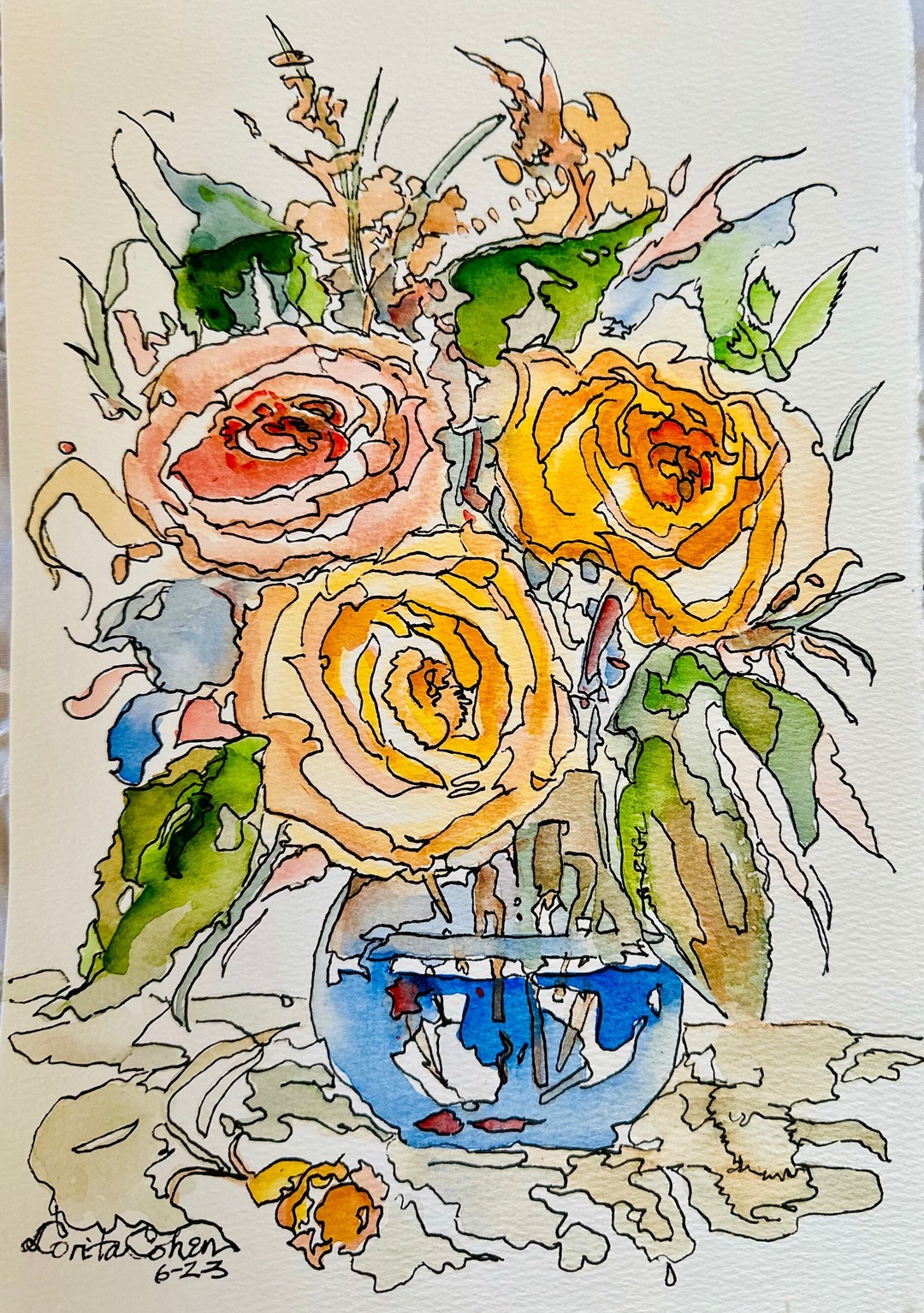 Cabbage Roses Watercolor by Lorita Cohen 'cabbage Rose Splendor ...