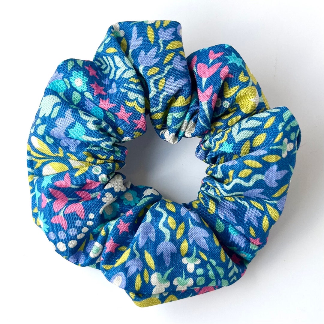 Blue Rainbow Floral Handmade Luxury Cotton Scrunchie - Etsy
