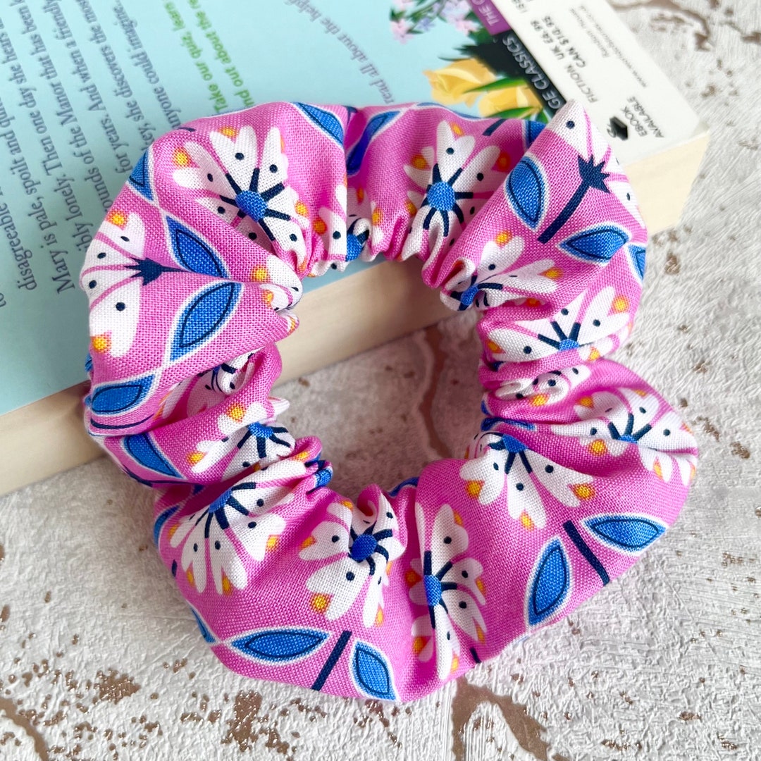 Pink and Blue Floral Print Handmade Luxury Cotton Scrunchie - Etsy