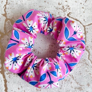 Pink and Blue Floral Print Handmade Luxury Cotton Scrunchie - Etsy