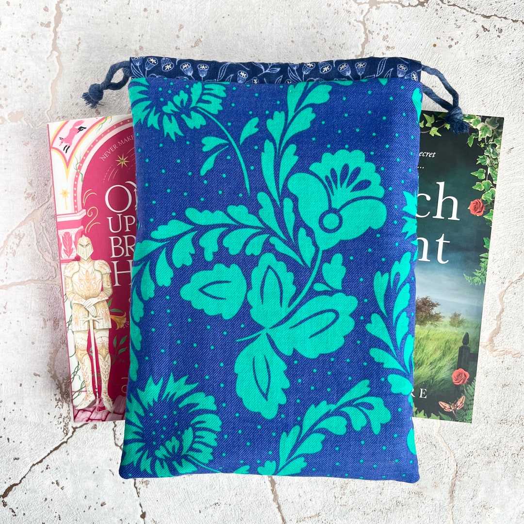 Blue and Green Rococo Leaf Handmade Cotton Fabric Drawstring Book Bag ...