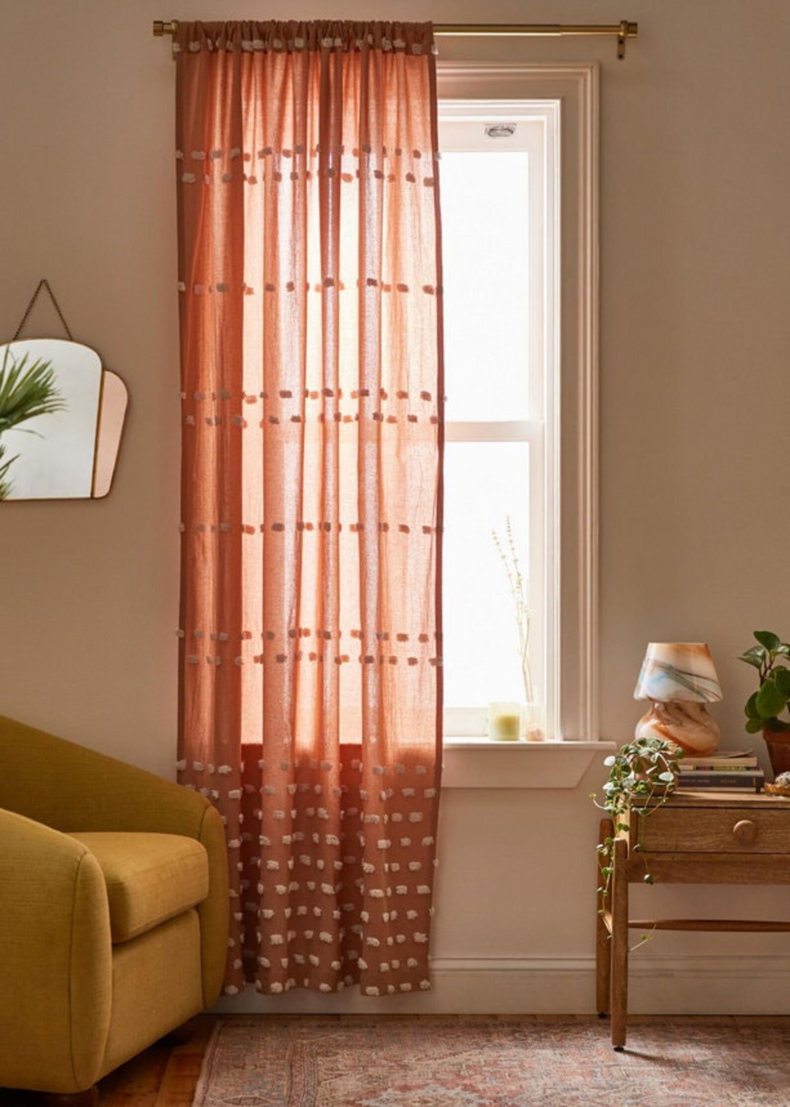 1 Panel Tufted Curtain for Living Room, Boho Textured Rust Curtain for ...