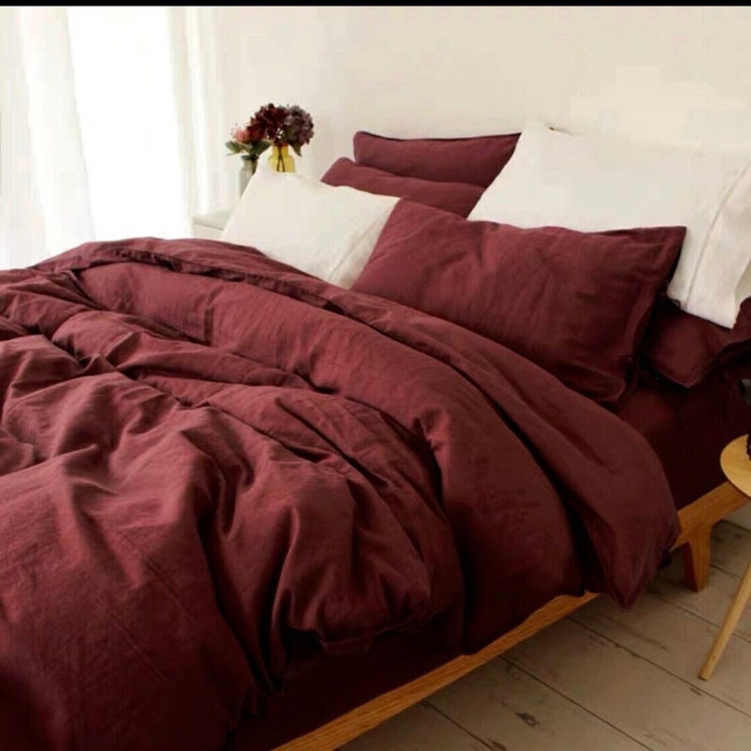 3 Pcs Set Duvet Cover Maroon King Cotton Duvet Cover With 2 Pillowcases ...