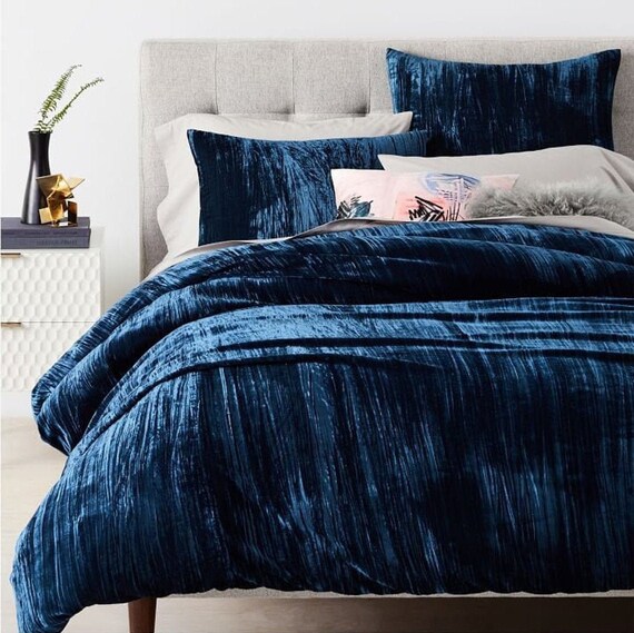 Blue Crushed Velvel Duvet Cover Set Ultra Luxury 3 Pcs Set | Etsy