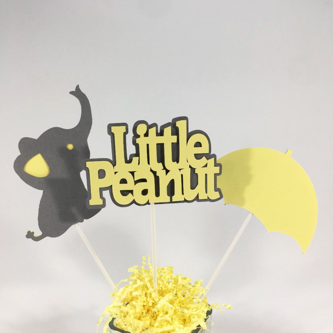 Yellow & Gray Little Peanut Centerpiece Sticks, Elephant Cake Toppers ...