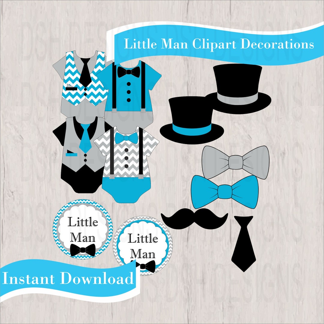 Little Man Printable Clipart Decorations, Turquoise, Gray, and Black - Etsy