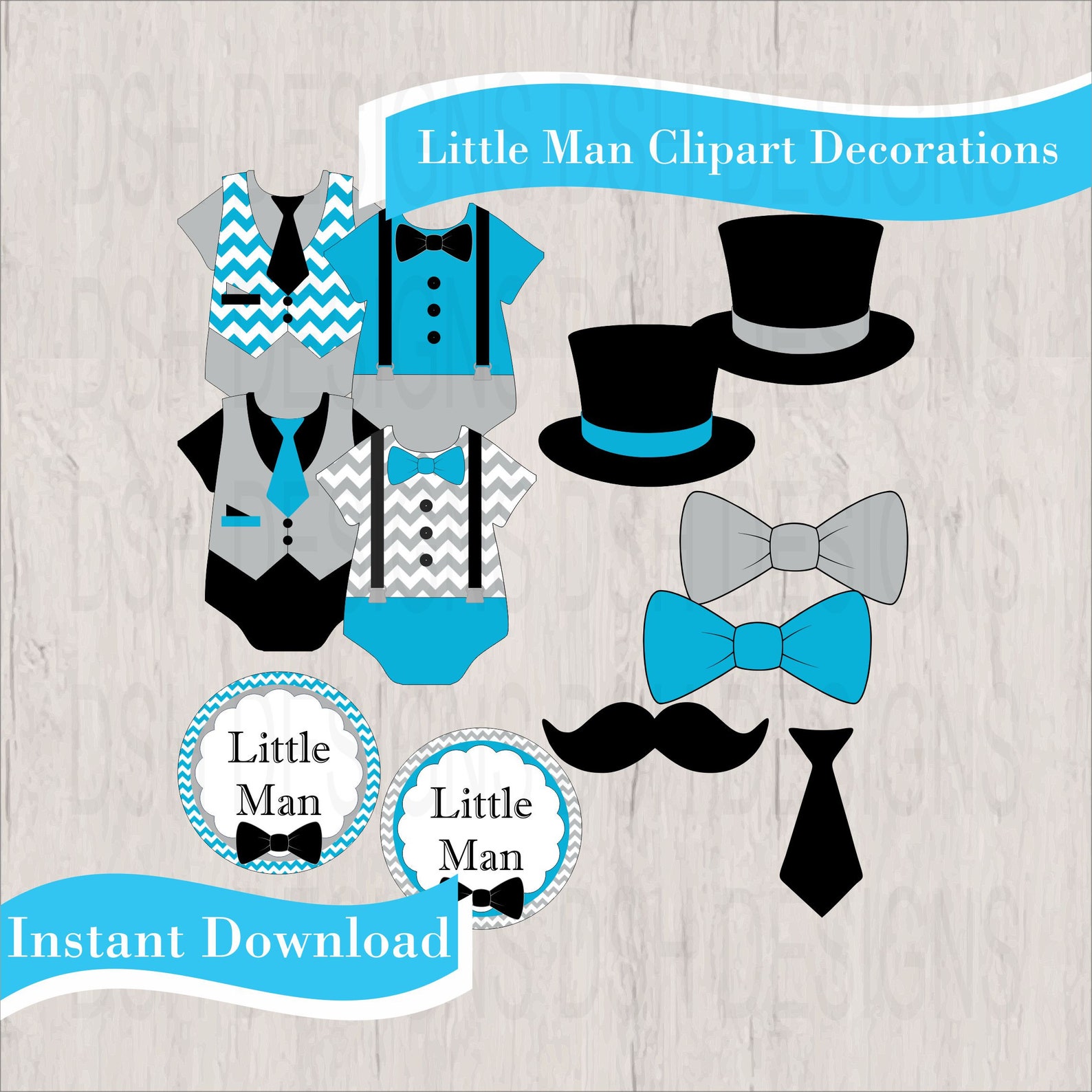 Little Man Printable Clipart Decorations Turquoise Gray and - Etsy