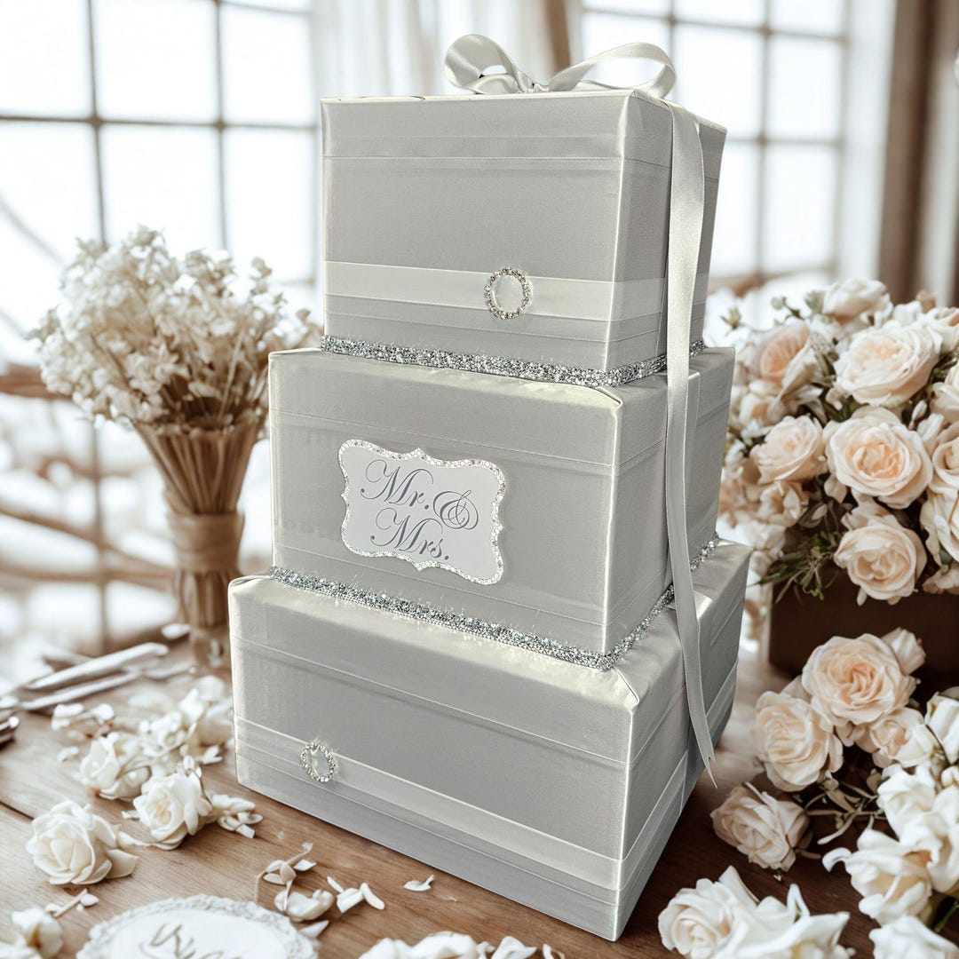 Silver and White Large 3-tier Elegant Wedding Card Box - Etsy