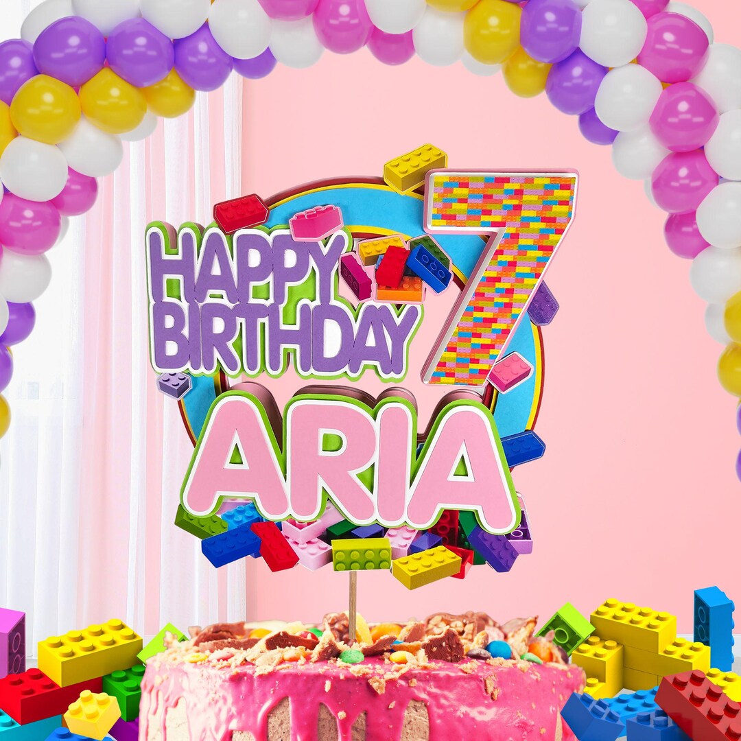 Toy Building Blocks Birthday 3D Cake Topper for Girl - Etsy