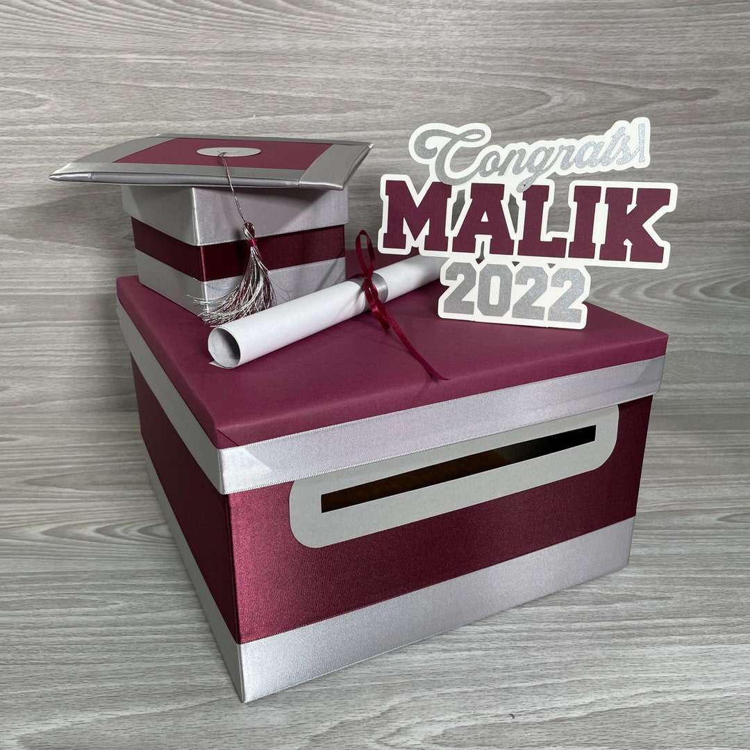 Graduation Party Card Box for Any Year, 10x10 Burgundy & Maroon Base ...