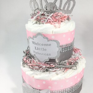 Pink and Silver 2-tier Little Princess Diaper Cake Centerpiece - Etsy