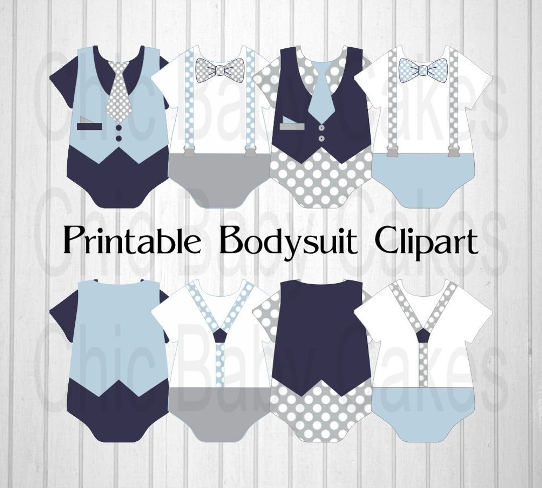 Printable Baby Blue, Navy, & Gray Boy Bodysuit Clipart, Bodysuits With ...