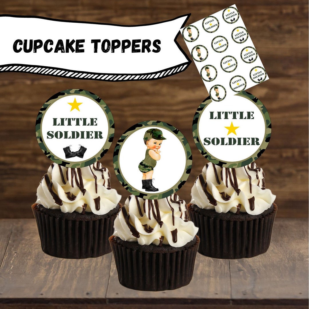 Little Soldier Camouflage Cupcake Toppers for a Boy Baby Shower or ...