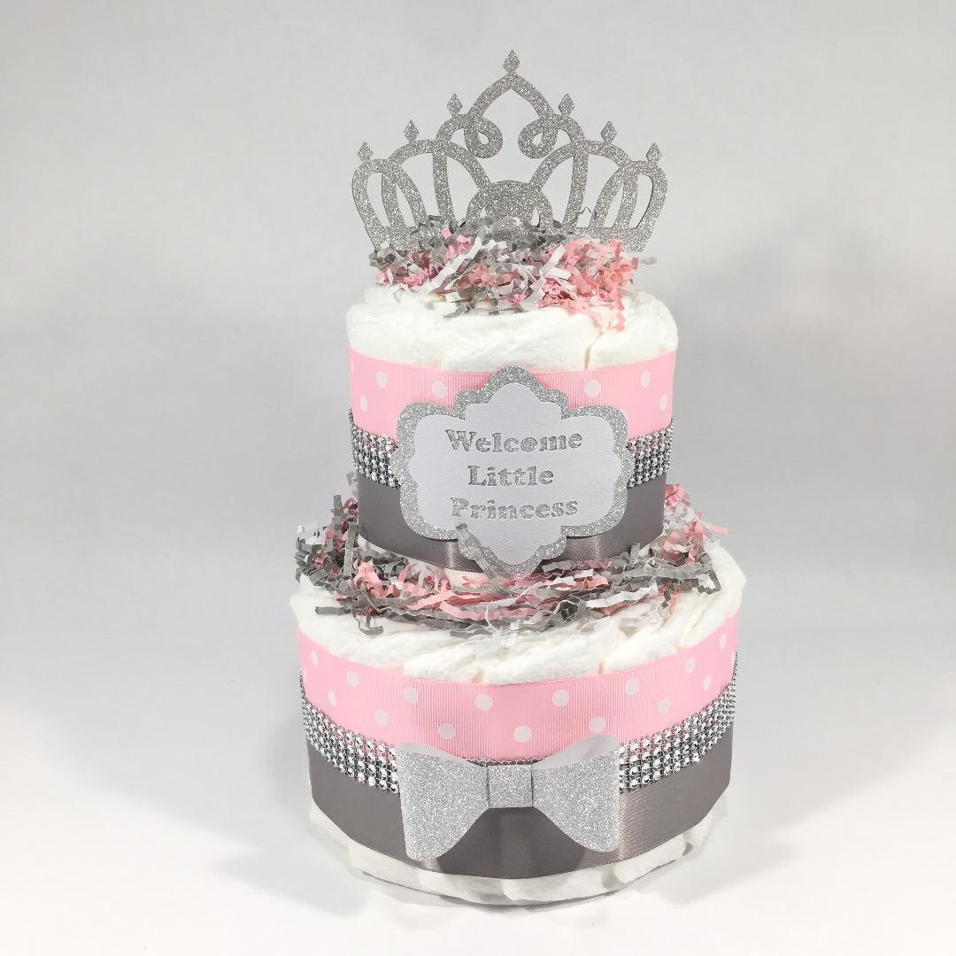 Pink and Silver 2-tier Little Princess Diaper Cake Centerpiece - Etsy