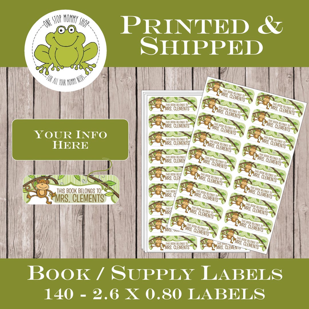 140 Personalized Monkey Theme Book Label - Peel & Stick - Jungle Theme ...