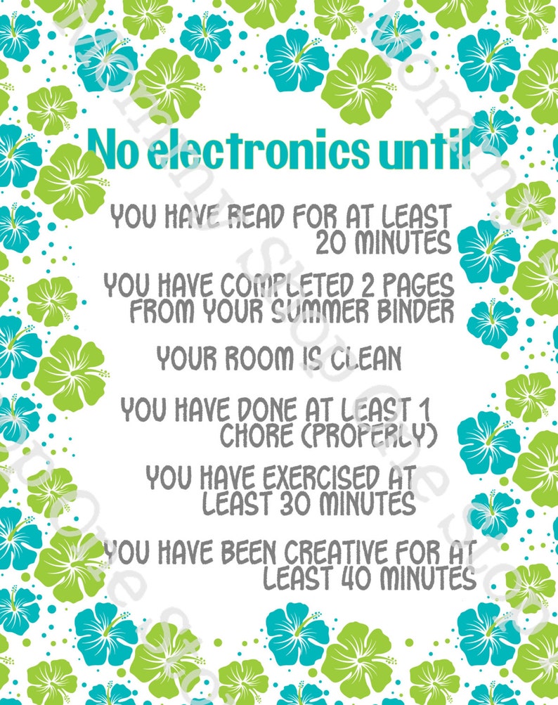 Summer Electronics / Screen-time Rules Printable Print at - Etsy