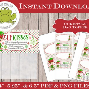 Elf Kisses Printable Bag Topper Print Home Christmas - Etsy