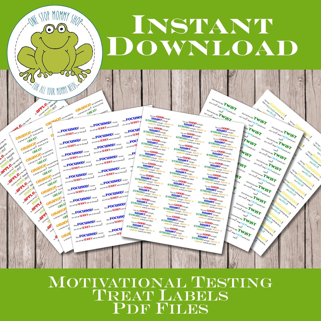 Motivational Testing Stickers: Printable Treat Labels (PDF Download) - Etsy