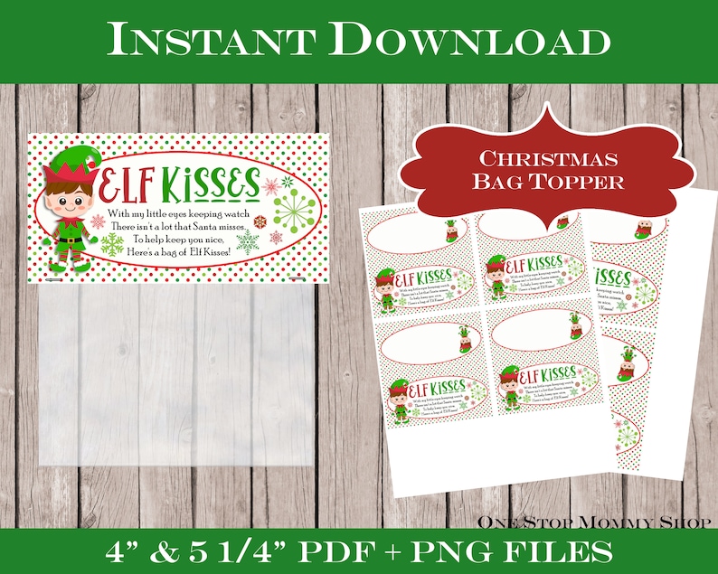 Elf Kisses Printable Bag Topper Print Home Christmas - Etsy