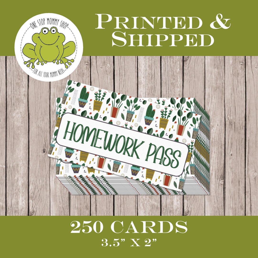 Boho Houseplant No Homework Pass Cards: Classroom Reward, 250 Printed ...